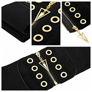 Ayliss Women Wide Elastic Waist Belt Cinch Stretch Fashion Waistband Stretchy Dress Belt Band Wrap Vintage Lady Dresses (Black #2)