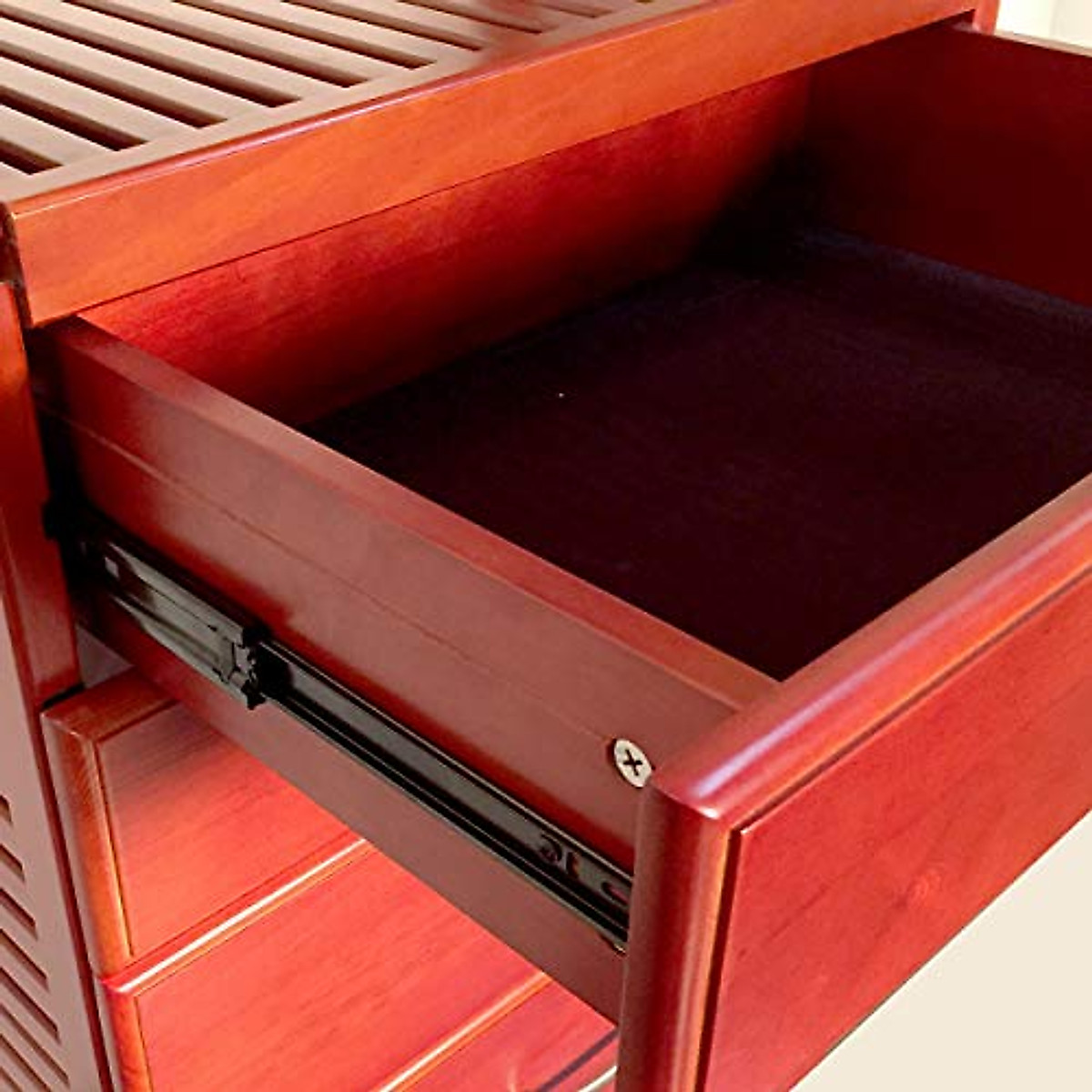 John Louis Home 16 in. Deep Deluxe Solid Wood Closet Organizer, 4 Drawers with Doors, Red Mahogany Finish