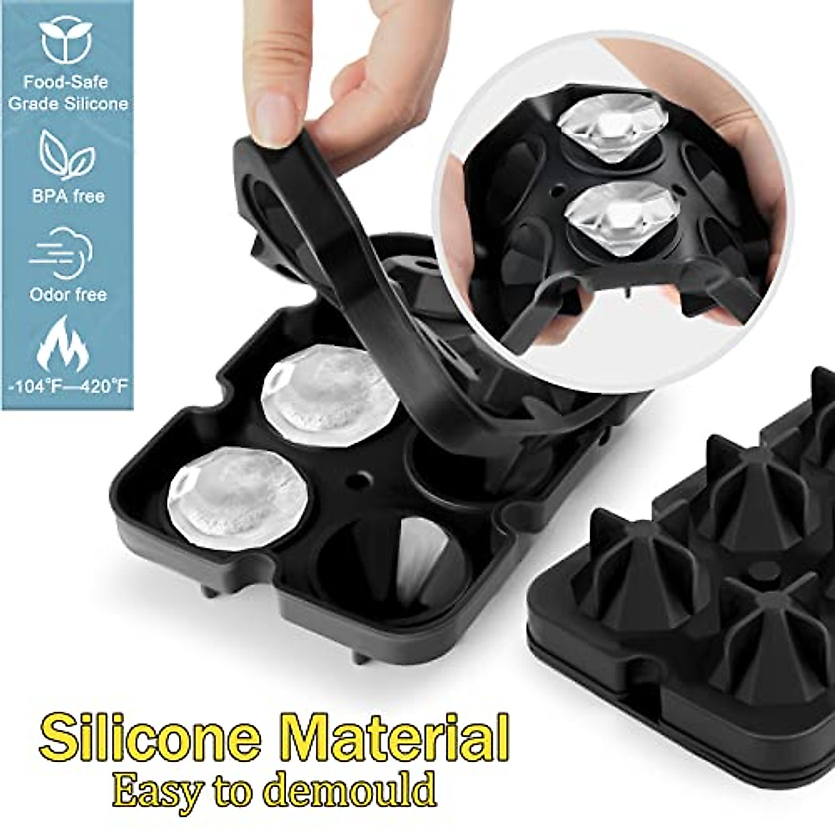 SAWNZC Ice Cube Trays, Diamond Ice Cube Molds Reusable Silicone Flexible 6-Ice Trays Maker with Lid for Chilling Whiskey Cocktails, Easy Release Stackable Ice Trays with Covers(Update Version)