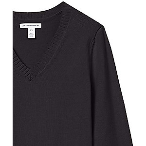 Amazon Essentials Women's 100% Cotton Long-Sleeve V-Neck Sweater, Black, Large