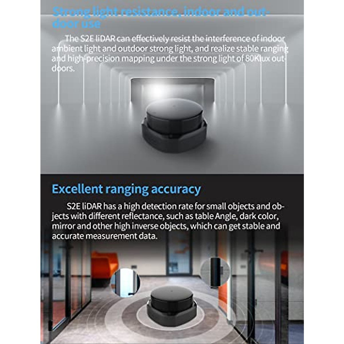 youyeetoo RPLIDAR S2E 360 Degree DTOF Lidar 30 Meters scan Radius 32K Sampling Rate, Support Ethernet UDP, IP65, Withstands 80K Lux Strong Light to Prevent Obstacles and Navigation of Robots AGV UAV