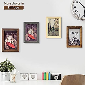 Emfogo 5x7 Picture Frame, Pack of 2 Rustic Picture Frames 5x7 with Real Glass, Solid Wood 5x7 Photo Frame for Table Top Display or Wall Mounted (Carbonized Brown)