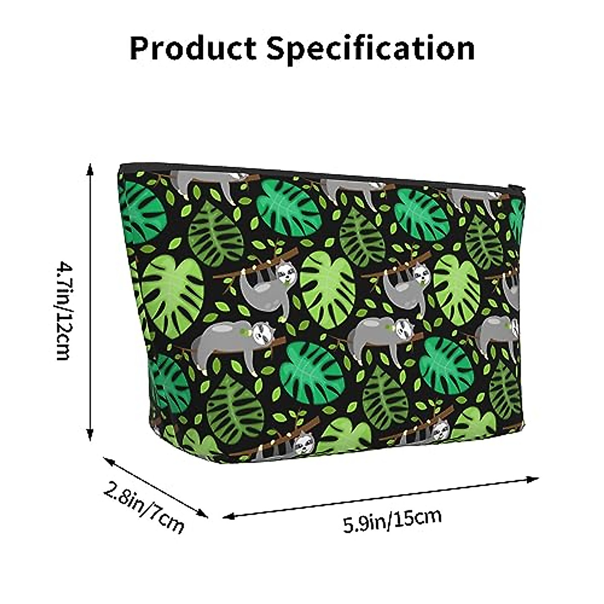 Lightweight Travel Portable Cosmetic Bag Compatible with Tropical Green Leaves Sloth, Casual Toiletry Makeup Carrying Pouch Multifunction Coin Cash Storage Cases for Women