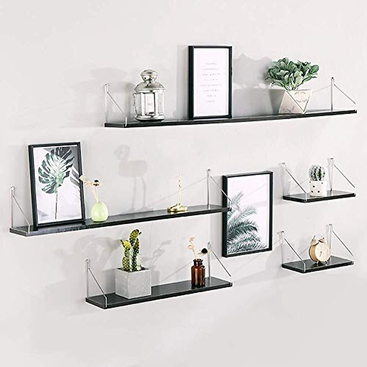 PIBM Stylish Simplicity Shelf Wall Mounted Floating Rack Shelves Retro Solid Wood Iron Art Bookshelf Storage Tv Wall Living Room Clothing Store,4 Sizes, Black , 60x15cm