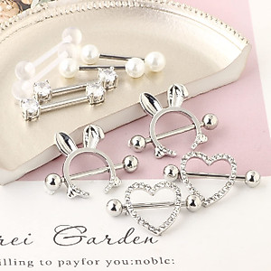 TIANCI FBYJS 5-7 Pairs Stainless Steel Nipple Rings Tongue Ring Piercing Body Jewelry Barbell CZ Heart Shape Rings for Women(set3)