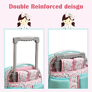 SKYMOVE 18 inch Multi-Compartment Double Handle Wheeled Student School Rolling Backpack for Girls Business Trip Carry-on, Pink Girl