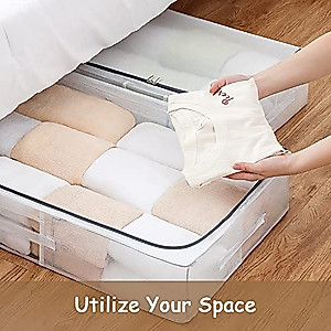 Under Bed Storage Containers, Clear Under Bed Storage Bags Sturdy Foldable Clothes Organizers Storage Bins for Clothing Blankets Bedding Comforter Bedroom Closet Dorm, with Reinforced Handles, 2-Pack