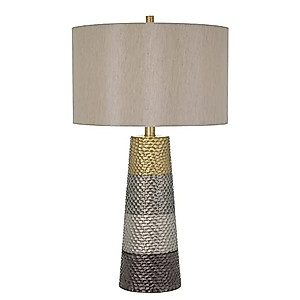 Catalina 20695-001 Modern Hammered Metal Striped Table Lamp, LED Bulb Included, 31.5", Brown