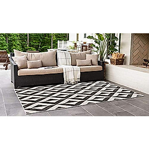 Unique Loom Jill Zarin Outdoor Collection Geometric Area Rug (7' 0 x 10' 0 Rectangular, Charcoal Gray)