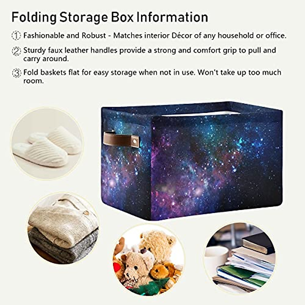 AUUXVA Galaxy Nebula Stars Storage Bins Basket, Universe Outer Space Collapsible Storage Cube Rectangle Storage Box with Handles for Shelf Closet Nursery Bedroom Home Office 2 Pack