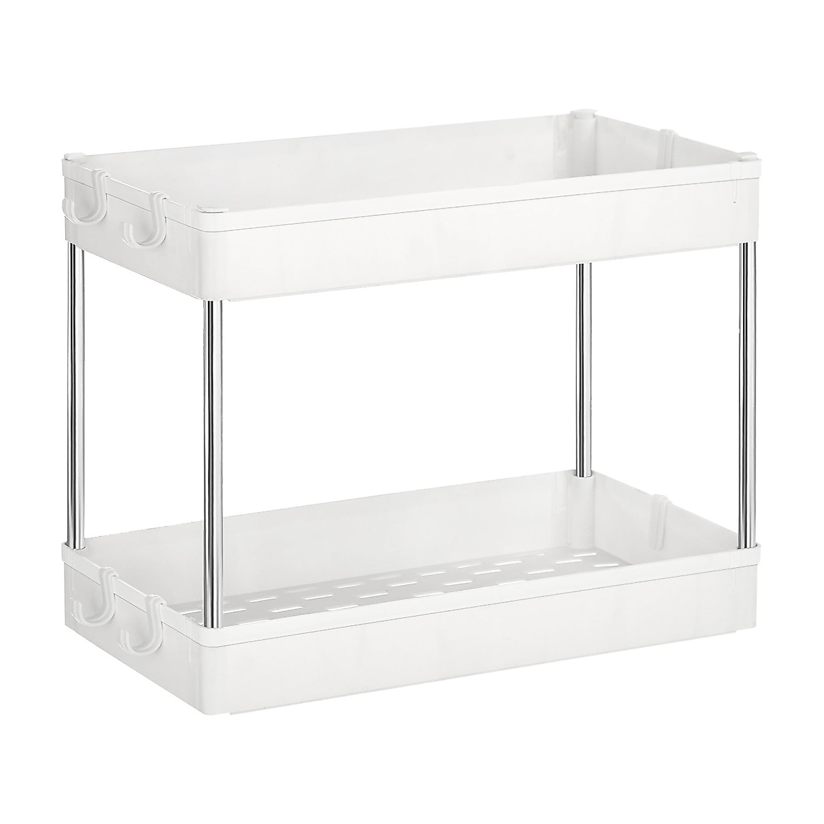 SONGMICS Under Sink Organizers and Storage, 2-Tier Bathroom Organizer Under Sink, Under Cabinet Storage, Kitchen Cabinet Organizers and Storage, 15.7 x 8.7 x 12.2 Inches, White UBUO001W01