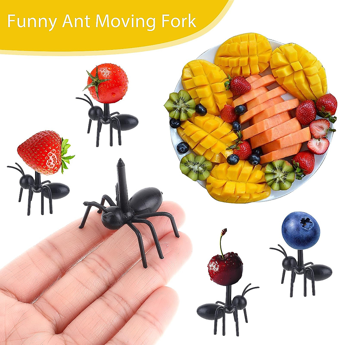 Molain Ant Toothpicks Fruit Dessert Fork, Cute Reusable Ant Food Picks Themed Birthday Party Decorations Supplies Bistro Cocktail Forks for Snack Cake Dessert (24)