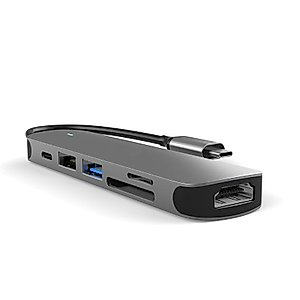 USB C Hub, 6 in 1 USB C Docking Station with 4K HDMI, 1 USB 3.0/1 USB 2.0, PD, SD/TF Card Reader, Type-C Data Transfer., space grey