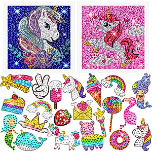 Zonon 34 Pieces 5D Diamond Painting Kit for Kids Unicorn Diamond Painting Gem Painting Kit Diamond Painting Stickers Diamond Arts and Crafts Kits for Girls Children Ages 6-12