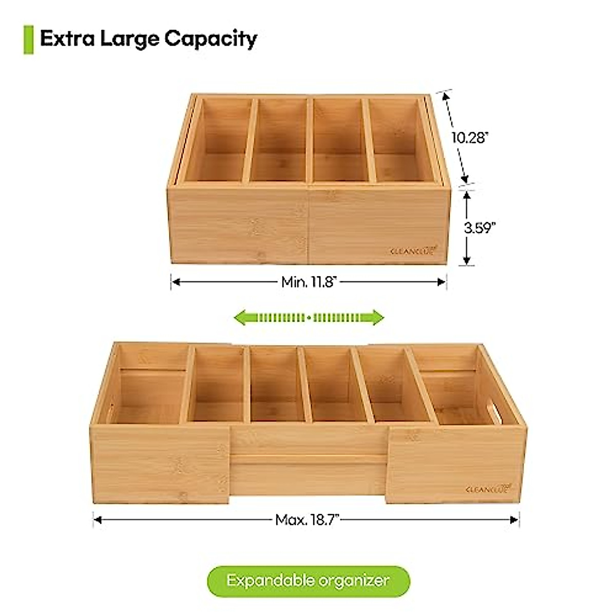 CLEANCLUE Expandable Kitchen Cabinet Organizer for Food Storage Container Lids, Bamboo Drawer Caddy Adjustable Dividers, Box for Kitchen Storage and Organization, Lids Organizer for Cabinet (Natural)