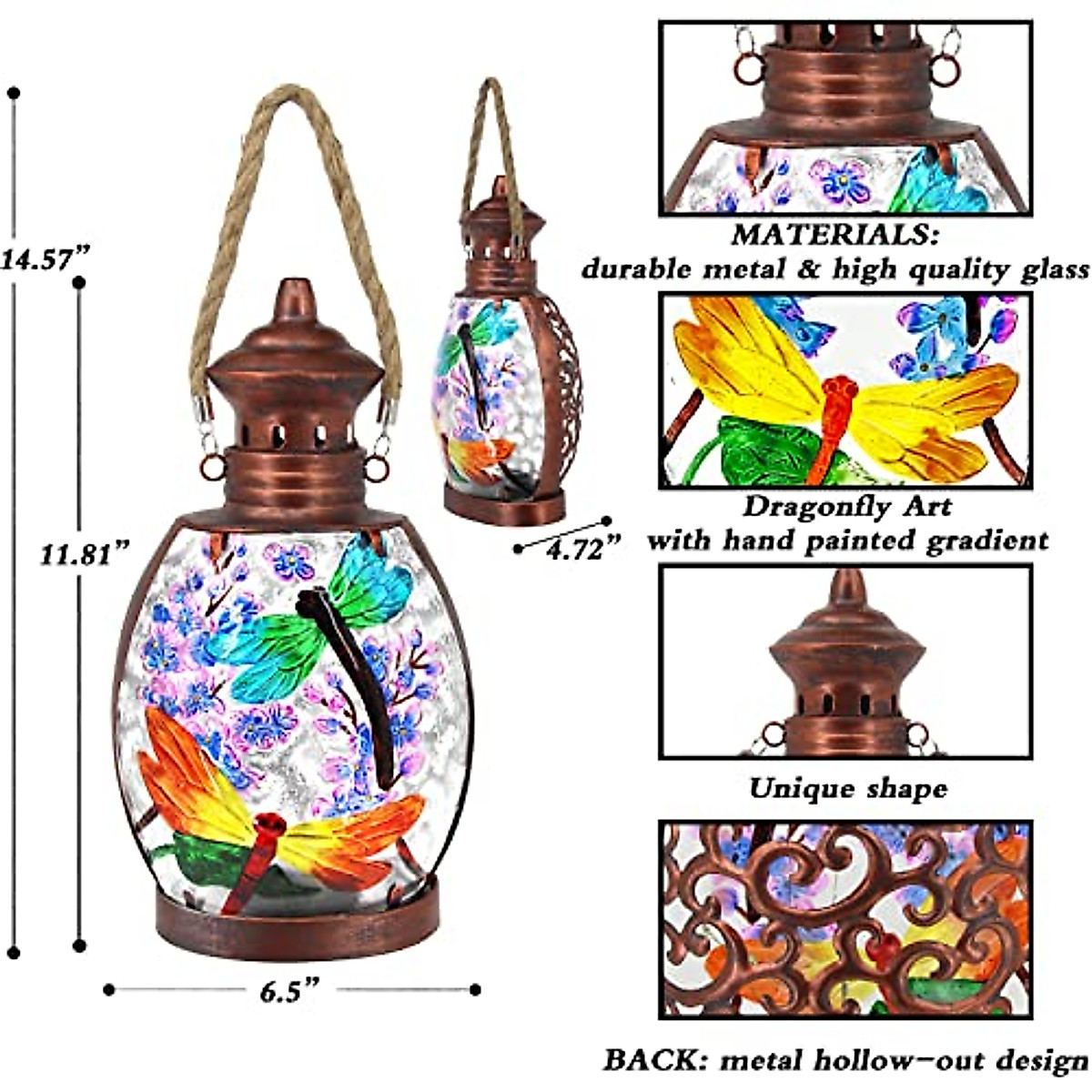 SUBOLO Hanging Solar Lantern Outdoor Waterproof Dragonfly Decor Solar Lights Tabletop Lamp for Outdoor Garden Yard Patio Ornament