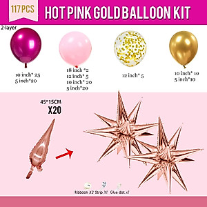 FROUFING Pink and Gold Balloon Garland Arch Kit 117Pcs Chrome Pink With Rose Gold confetti balloons and star for Sweet Girl baby shower women 15/16/21th birthday Party Decorations