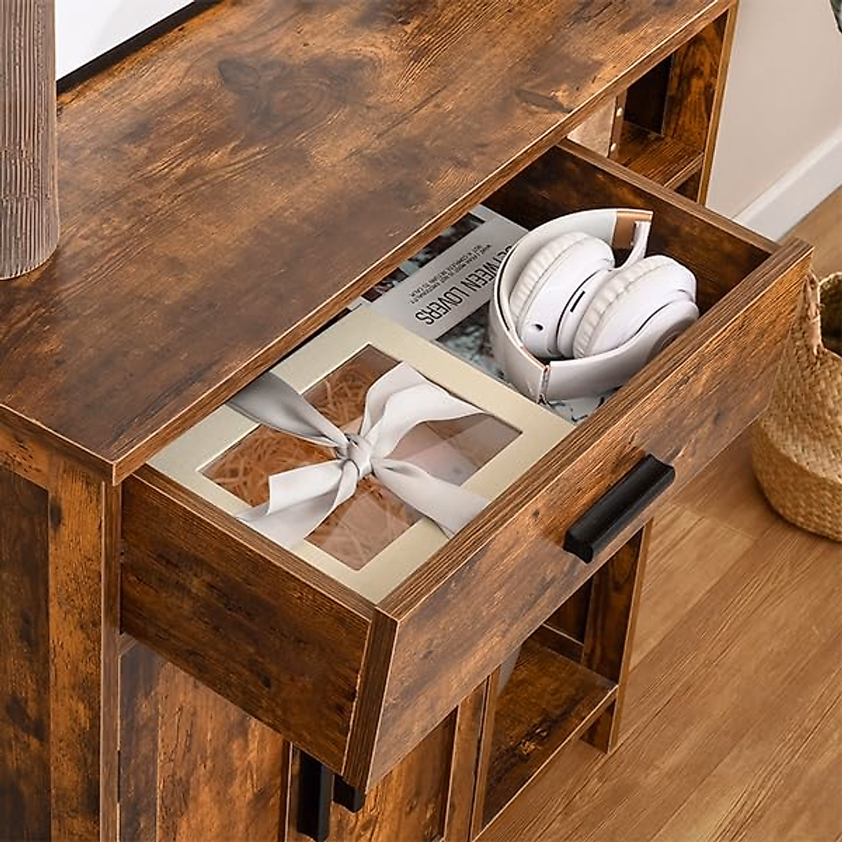 WEENFON Storage Cabinet, Floor Cabinet with Doors and Shelves, Coffee Bar Cabinet with Drawer, Organizer Cabinet for Living Room, Dining Room, Rustic Brown