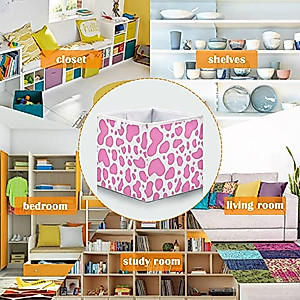 xigua Pink Cow Print Cube Storage Bins Organizer - 11x11x11 Inch Foldable Fabric Storage Baskets with Dual Handles for Closet Room Storage Room Shelves (1PACK)