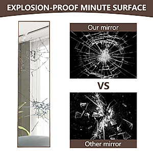 WIIS' IDEA 59"x16"Full Length Mirror,Durable Solid Wood Frame,Explosion-Proof Film,High-Definition Full Body Mirror,Standing/Leaning/Hanging Long Mirror for Bedroom,Bathroom,Living Room(Brown)