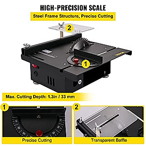 VEVOR Mini Table Saw, 96W Hobby Table Saw for Woodworking, 0-90 Angle Cutting Portable DIY Saw, 7-Level Speed Adjustable Multifunctional Table Saws, 1.3in Cutting Depth Mini Precision Table Saw Item