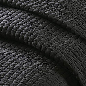 Madison Park Keaton Quilt Set-Casual Channel Stitching Design All Season, Lightweight Coverlet Bedspread Bedding, Shams, King/Cal King(104"x94"), Stripe Black