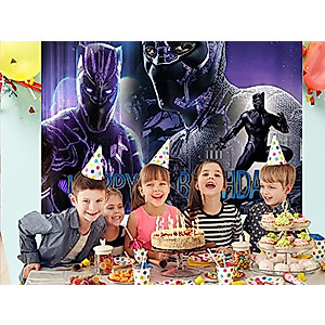 Black Panther Party Backdrop, Black Birthday Party Supplies, Party Decorations for Boy and Girls, Happy Birthday Banner Party Decorations Photography Background (Black)