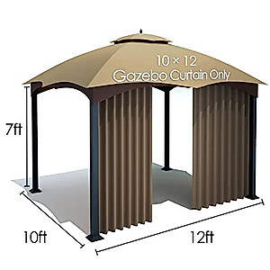 Tanxianzhe Gazebo Replacement Privacy Curtain with Zipper Outdoor Universal Privacy Panel Sidewall for 10' x 12' Gazebo (Brown)