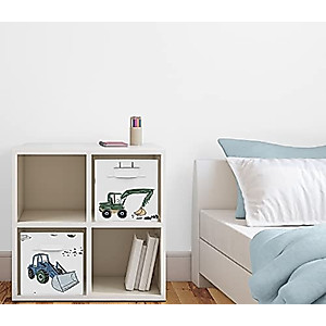 Sweet Jojo Designs Construction Truck Foldable Fabric Storage Cube Bins Boxes Organizer Toys Kids Baby Childrens - Set of 2 - Grey Yellow Black Blue and Green Transportation