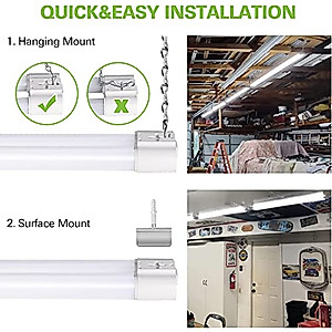 hykolity 4 Pack 4FT LED Shop Light Linkable, 4400lm, 42w(250w Equivalent), 5000K Utility Shop Lights for Garages, Workshops, Basements, Hanging or Flush Mount, with Power Cord and on/Off Switch, ETL