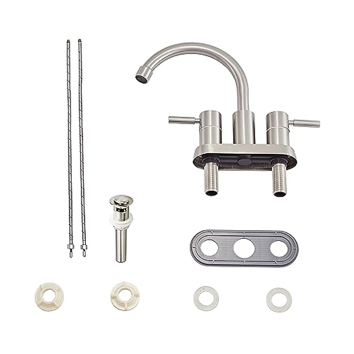 IKEBANA Bathroom Faucet Brushed Nickel,2 Handle Stainless Steel Bathroom Sink Faucet,Modern Bathroom Faucet Vanity Lavatory Faucets with Pop-Up Drain and Hot & Cold Water Hose