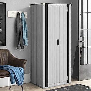 AECOJOY Outdoor Storage Cabinet Waterproof with Adjustable Shelves, Lockable Metal Outdoor Garden Storage Shed Organizer, Versatile for Garage, Backyard, or Indoor Use in White