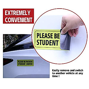 JUSTTOP 3pcs Student Driver Magnet for Car, Please Be Patient Student Driver Magnet, New Drivers Sticker Safety Warning, Magnetic Reflective Rookie Driver Bumper Sticker (Black)