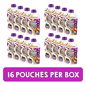 Happy Tot Organics Stage 4 Baby Food Pouches, Gluten Free, Vegan & Dairy Free Snack, Super Morning Fruit & Oat Blend, Apple, Acai, Coconutmilk, Oats & Chia, 4 Oz (Pack of 16)