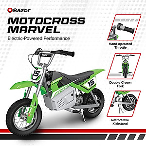 Razor MX400 Dirt Rocket 24V Ride On High-Torque Electric Motocross Motorcycle Toy Dirt Bikes, Speeds up to 14 MPH, for Ages 13+, 1 White & 1 Green