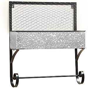 Galvanized Farmhouse Bathroom Wall Basket with Metal Towel Rack