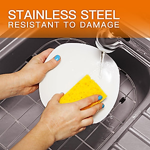 LYFLY 12.6×14.6 inches with Rear Drain for Sink, Kitchen Sink Grid, Stainless Steel sink protector, sink rack, Sink Mat, sink protectors for kitchen sink S-