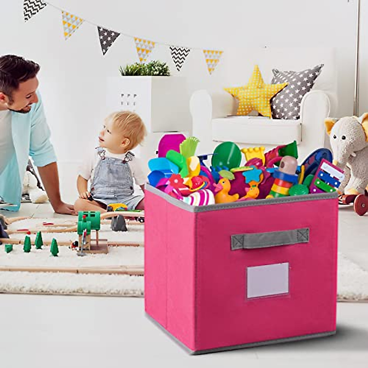 JNCHOICE Storage Cubes 2 Packs Folding Thicker Fabric Storage Bins Basket for Closet Shelf Cabinet Bookcase - Pink