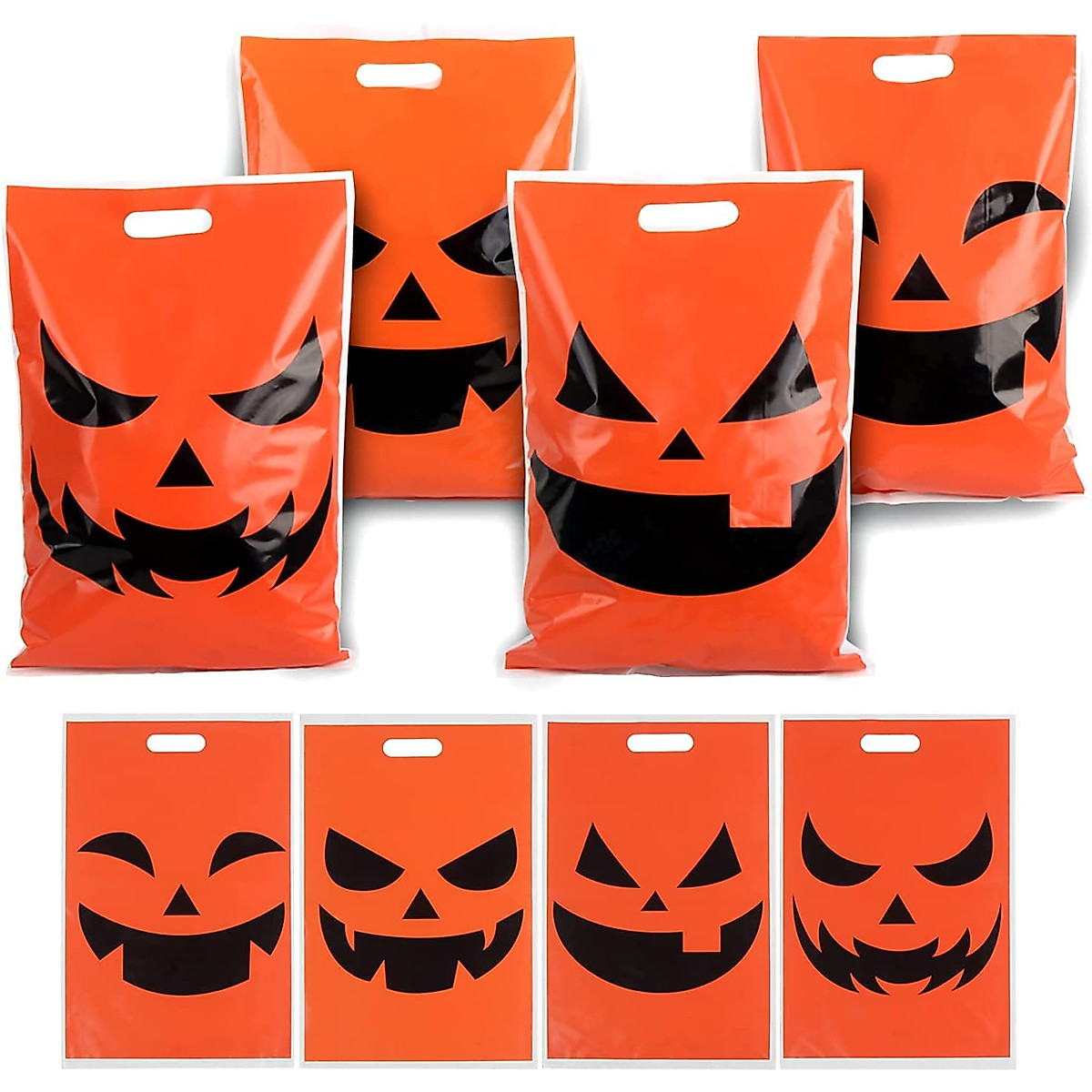 LOKIPA Halloween Plastic Pumpkin trick or Treat Candy Bags,72pcs Jack O Lantern Pumpkin Gift Snacks Party Favor Bag for Halloween