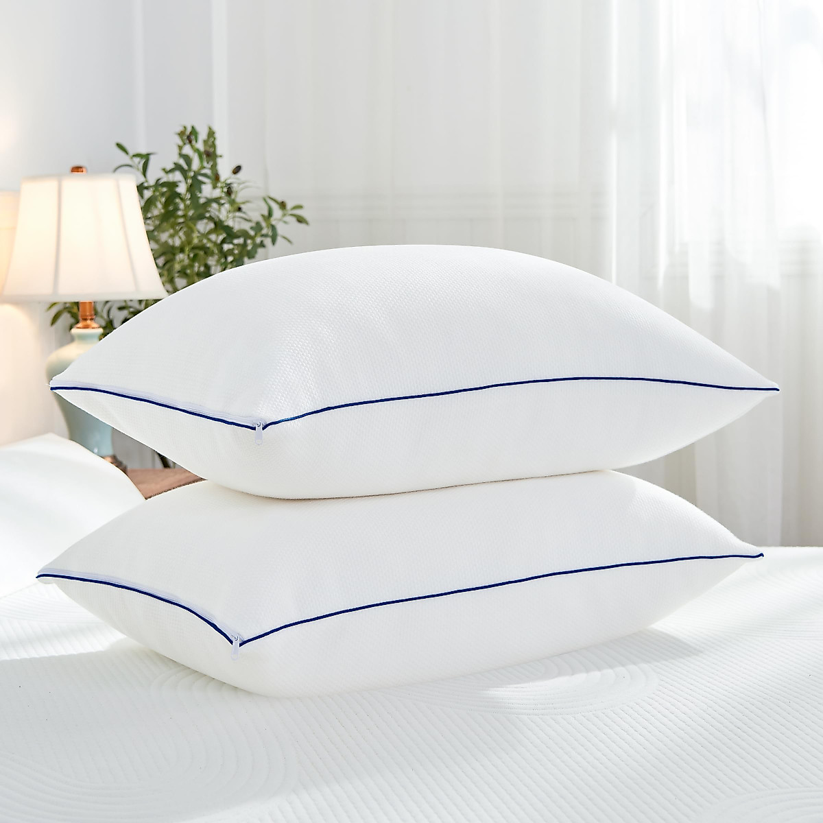 CHUN YI Shredded Memory Foam Pillows Queen Size Set of 2, Bed Pillows for Sleeping 2 Pack for Back Stomach Side Sleepers, Firm Pillows with Removable Cover 20x30 in