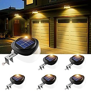 JSOT Halloween Solar Gutter Lights, Christmas Solar Lights Outdoor Waterproof Fence Lights Clip Lighting 2 Installations Methods for Deck Garden Porch Garage Stairs Wall - White Light, 6 Pack