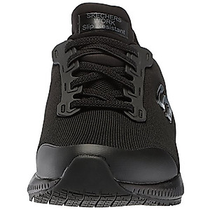 Skechers for Work Women's Squad SR Food Service Shoe, black flat knit, 5.5 M US