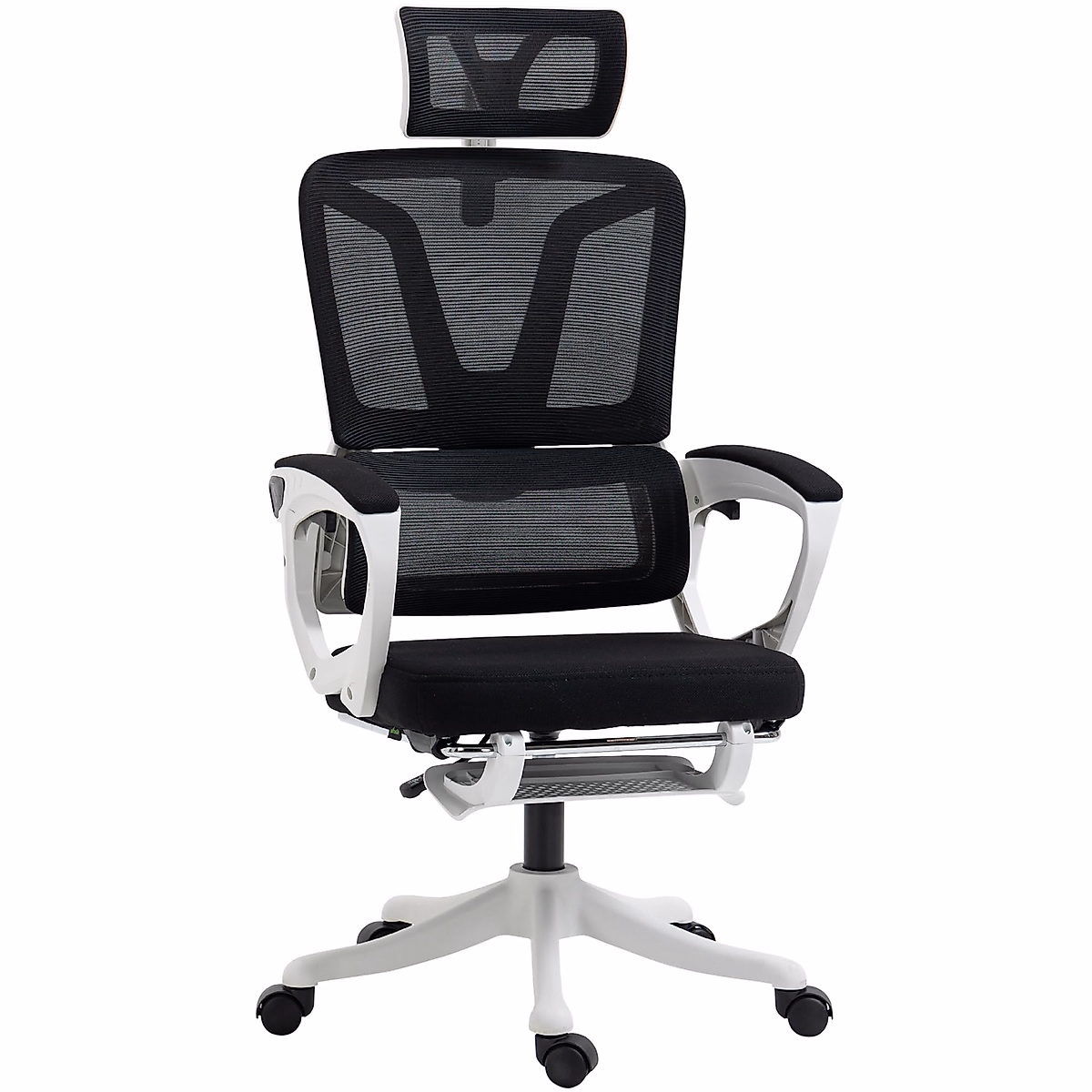 Vinsetto High Back Home Office Chair, Fabric Computer Desk Chair with Adjustable Headrest, Lumbar Support, Armrest, Foot Rest, Reclining Back, Black