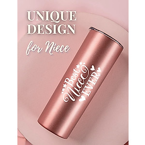 Onebttl Niece Gifts from Aunt, Best Niece Ever Birthday Gifts, Insulated Stainless Steel Wine Tumbler with Lid and Straw, from Uncle, Perfect for Birthday, Christmas, Rose Gold - 20oz/590ml