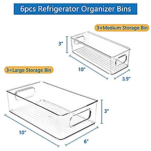 Refrigerator Organizer Bins, BS One Set of 6 Fridge Organizers and Storage Clear, Stackable Storage Bins for Kitchen, Bathroom, Bedroom, Cabinet, Countertops, Freezer and Pantry