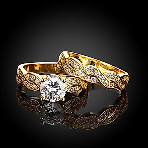 ringheart Couple Rings Matching Ring 1.5ct CZ Gold Plated Women Wedding Ring Sets for Him and Her His Her Ring Sets