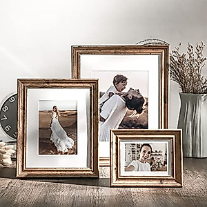 TWING 4x6 Picture Frames Set of 6, Rustic Farmhouse Picture Frame 3x5 with Mat or 4x6 Without Mat, Tabletop Display and Wall Mounting Collage picture Photo Frames Wood Brown,Walnut