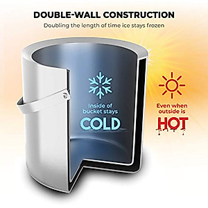 Double- Wall Stainless Steel Insulated Ice Bucket With Lid and Ice Tong - [3 Liter] Modern Bamboo Lid With Built-In Tongs- Comfortable Carry Handle- Great for Home Bar, Chilling Beer Champagne