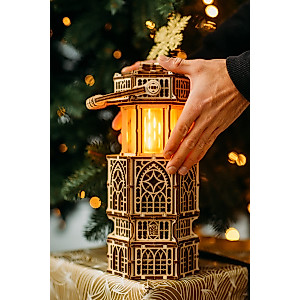 Wood Trick Antique Lantern Luminous LED 3D Wooden Puzzles for Adults and Kids to Build - 2-Mode Lighting - Engineering DIY Project Mechanical 3D Puzzle Model Kits for Adults