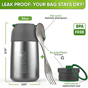Blockhütte Thermos For Hot Food I 34 oz I 14h Hot Food I with Spork, Vacuum Stainless Steel Thermal Lunch Box, Leakproof Soup Thermos for hot Food, Wide Mouth insulated Food Jar, Food Container